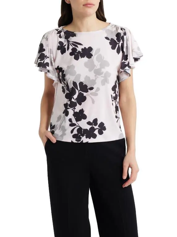 Anne Klein Floral Flutter Sleeve Top - Soft Blossom Multi
