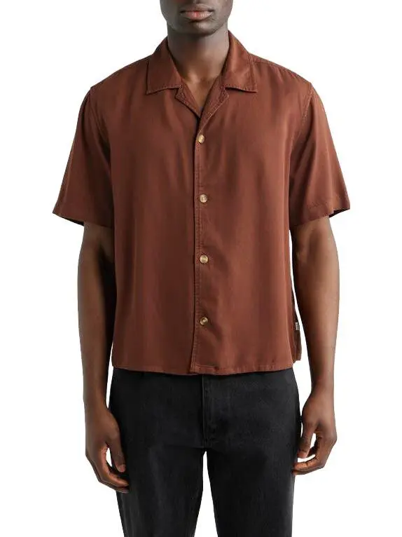 WAX LONDON Curzon Solid Twill Camp Shirt - Brown