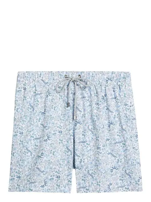 VINTAGE SUMMER Floral Stretch Volley Swim Trunks - Blue