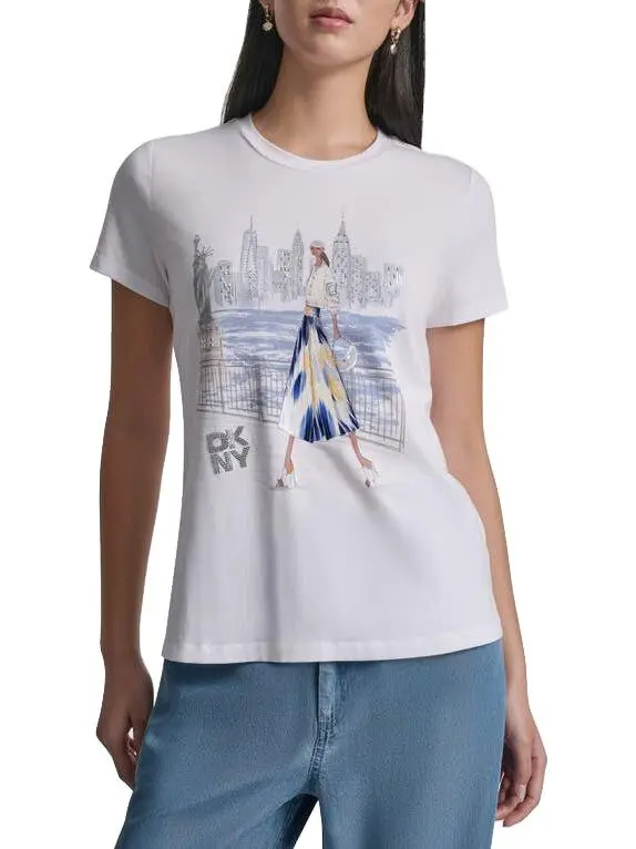 Dkny Crystal Embellished Graphic T-shirt - White