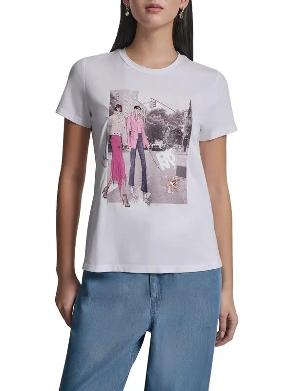 Dkny Crystal Embellished Graphic T-shirt - White