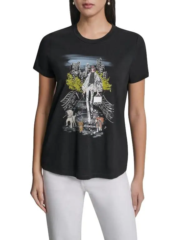 Dkny Crystal Embellished Graphic T-shirt - Black