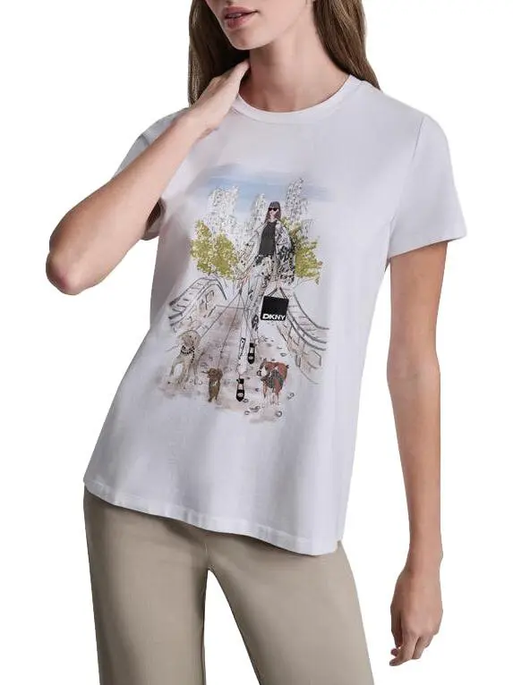 Dkny Crystal Embellished Graphic T-shirt - White