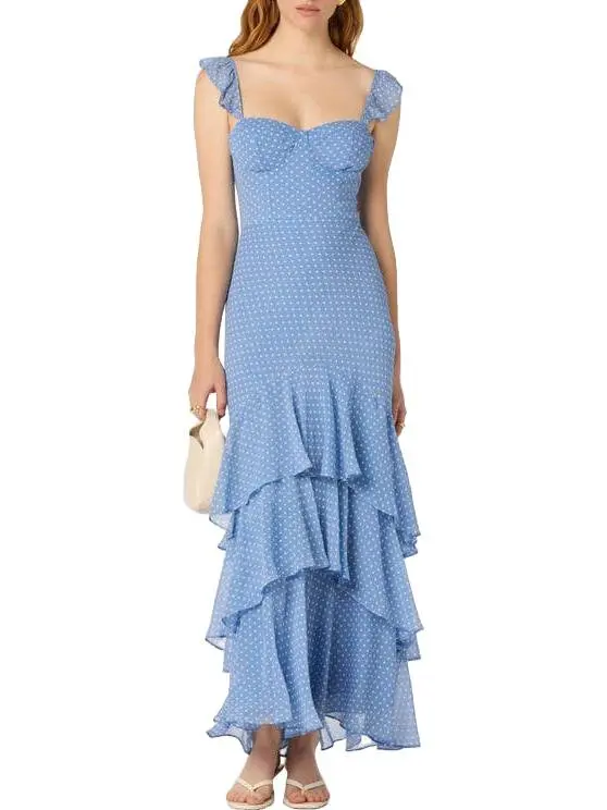 Astr The Label Alcina Polka Dot Maxi Dress - Blue White Polkadot