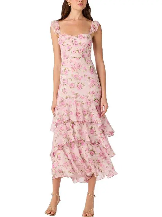 Astr The Label Alcina Polka Dot Maxi Dress - Pink Multi Floral