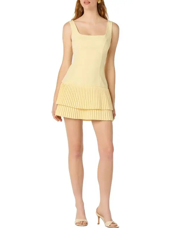 Astr The Label Jadah Tiered Pleated Mini Dress - Yellow