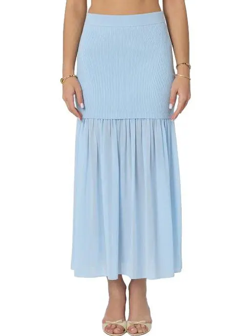 Astr The Label Halie Mixed Media Maxi Skirt - Light Blue