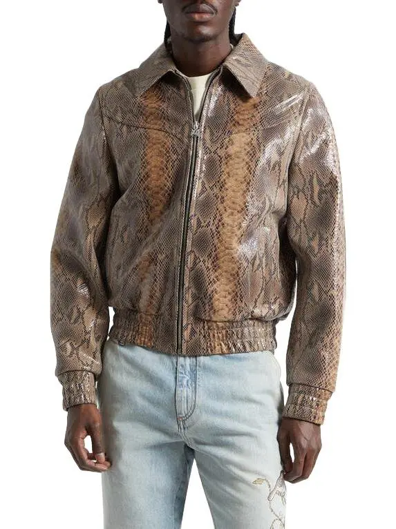 Amiri Snake Embossed Leather Western Jacket - Brown Multi