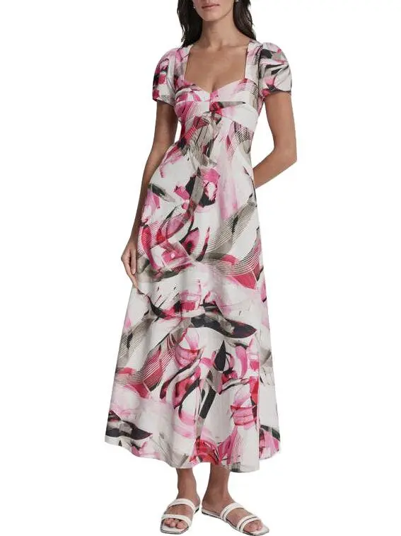 Dkny Printed Short Sleeve Midi Dress - Spring Wisps