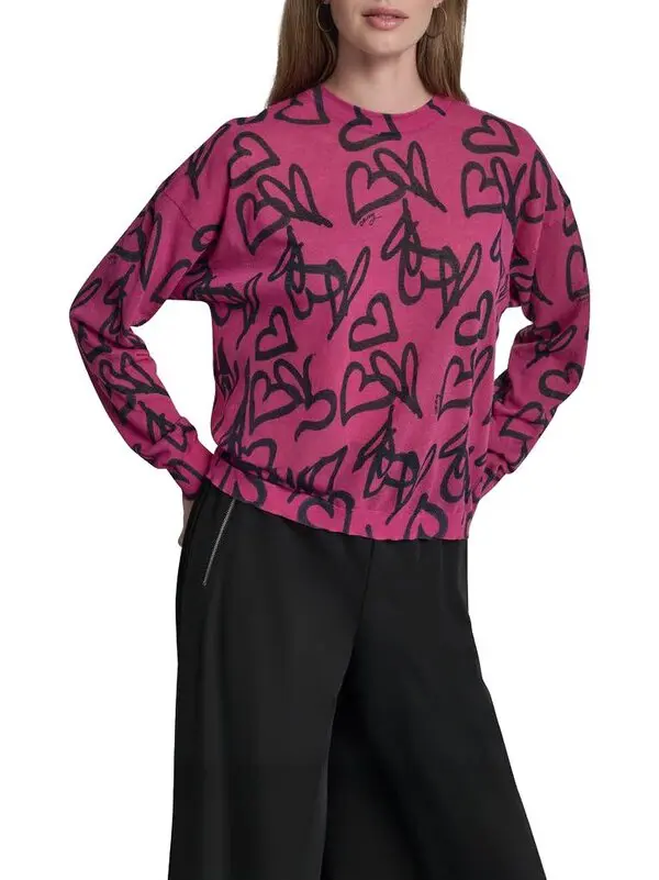 Dkny Lightweight Graffiti Heart Print Sweater - Hot Pnk Graffiti Heart
