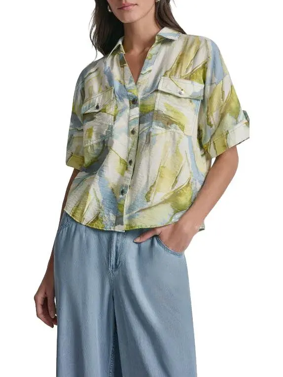 Dkny Printed Roll Tab Shirt - March Watercolor