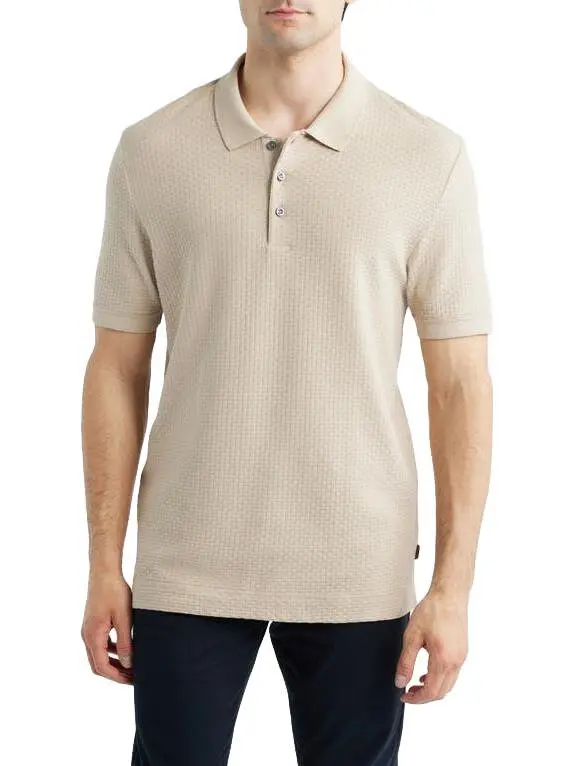 BOSS Perry Geo Textured Cotton Polo - Beige/khaki