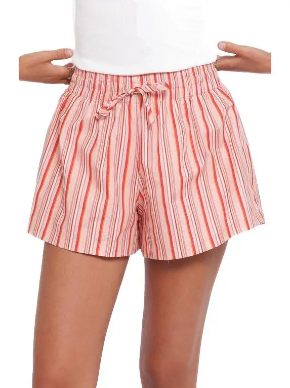 PETAL & PUP Cotton Striped Drawstring Shorts - Peach Stripe