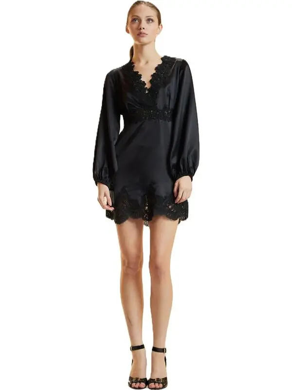 Cynthia Rowley Satin Lace Mini Dress - Black