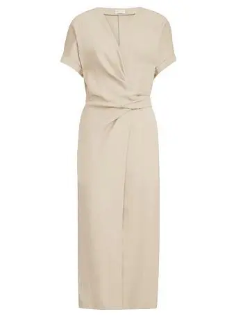 Brunello Cucinelli Wrap-effect Midi Dress - Beige