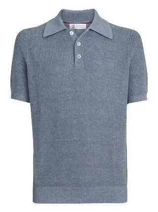 Brunello Cucinelli Half English Rib Knit Polo - Slate