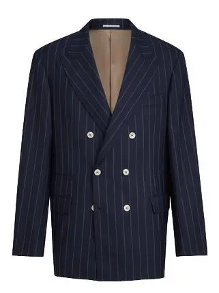 Brunello Cucinelli Wide Chalk Stripe Blazer - Blue