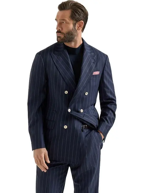 Brunello Cucinelli Wide Chalk Stripe Blazer - Blue