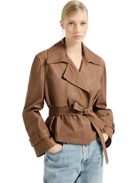 Brunello Cucinelli Nappa Leather Crop Trench Coat - Brown