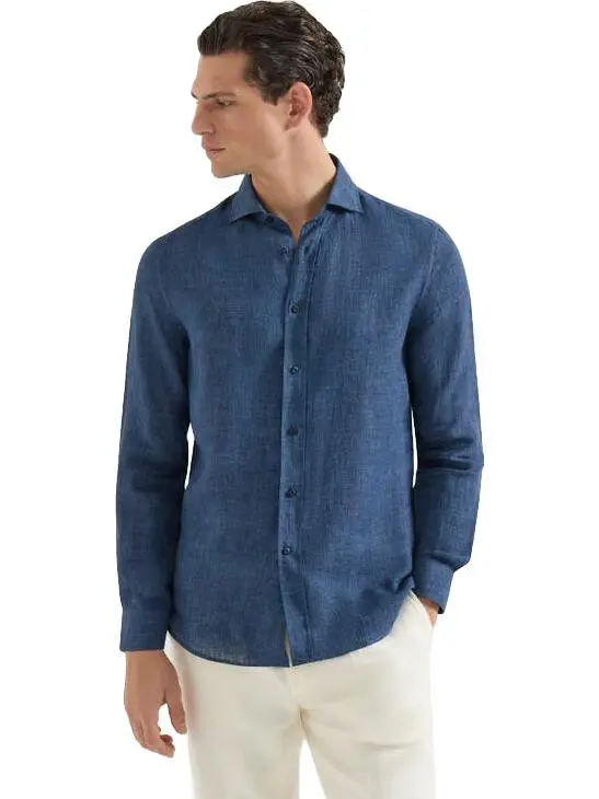 Brunello Cucinelli Délavé Linen Shirt - Navy Blue
