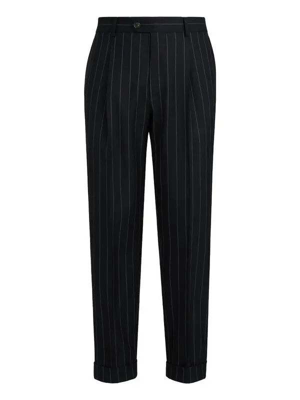 Brunello Cucinelli Virgin Wool Pinstripe Trousers - Black