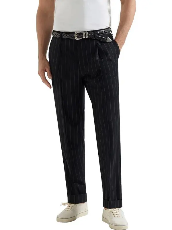 Brunello Cucinelli Virgin Wool Pinstripe Trousers - Black