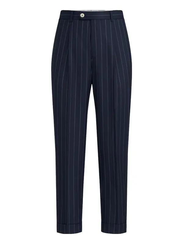 Brunello Cucinelli Virgin Wool Pinstripe Trousers - Blue