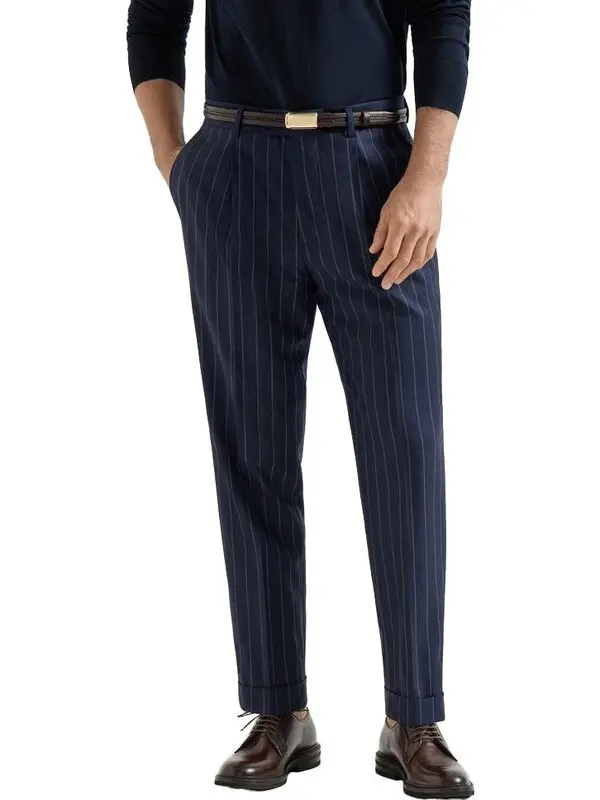 Brunello Cucinelli Virgin Wool Pinstripe Trousers - Blue
