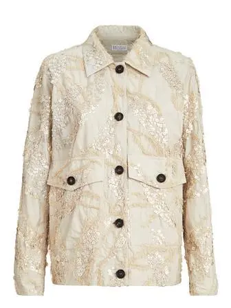Brunello Cucinelli Embroidered Cotton Poplin Outerwear - Beige