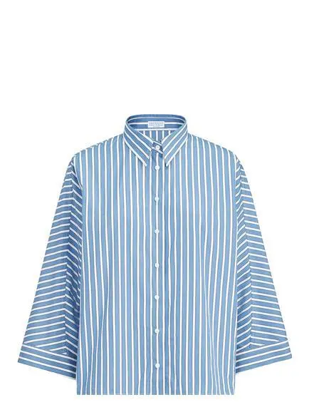 Brunello Cucinelli Striped Poplin Shirt - Azure