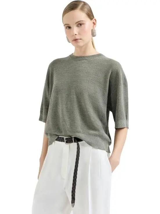 Brunello Cucinelli Linen-blend Lamé Knit Sweater - Military