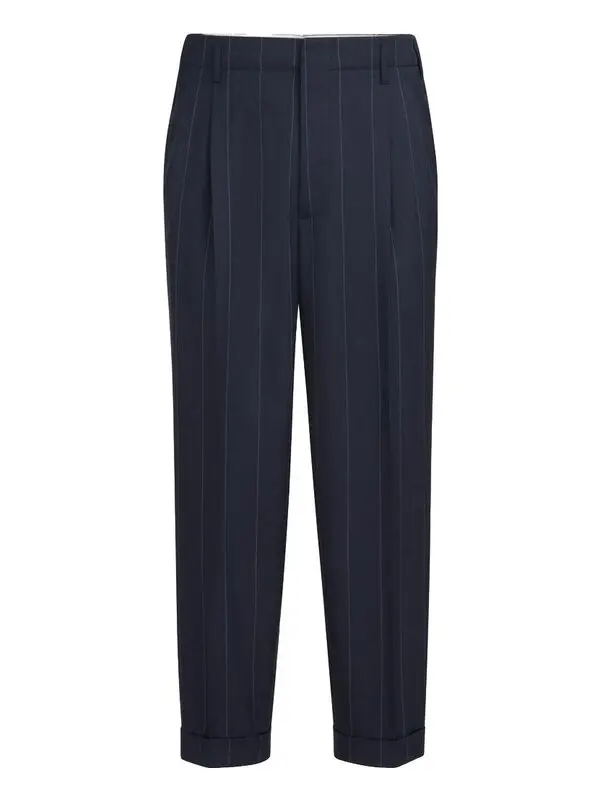 Brunello Cucinelli Chalk Stripe Pleated Trousers - Navy Blue