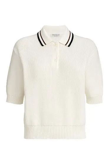 Brunello Cucinelli Rib Knit Polo - White