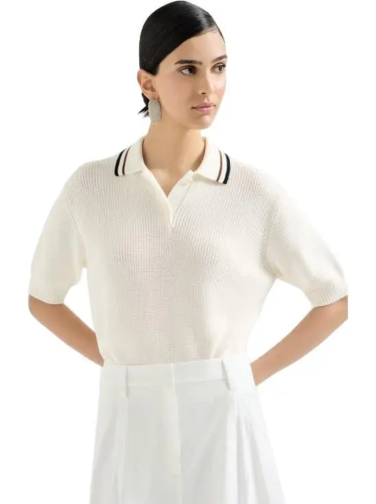 Brunello Cucinelli Rib Knit Polo - White