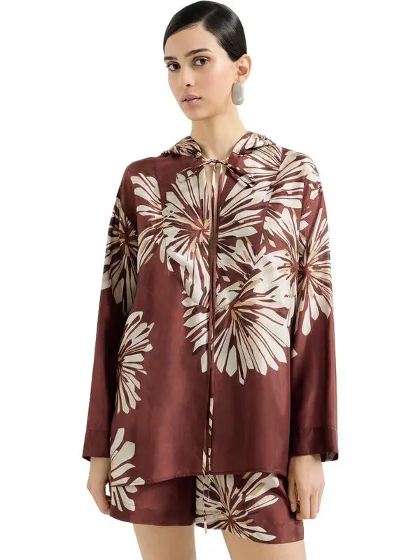 Brunello Cucinelli Bloom Print Pongee Shirt - Bordeaux