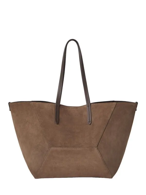 Brunello Cucinelli Large Suede Bc Duo Bag - Bark
