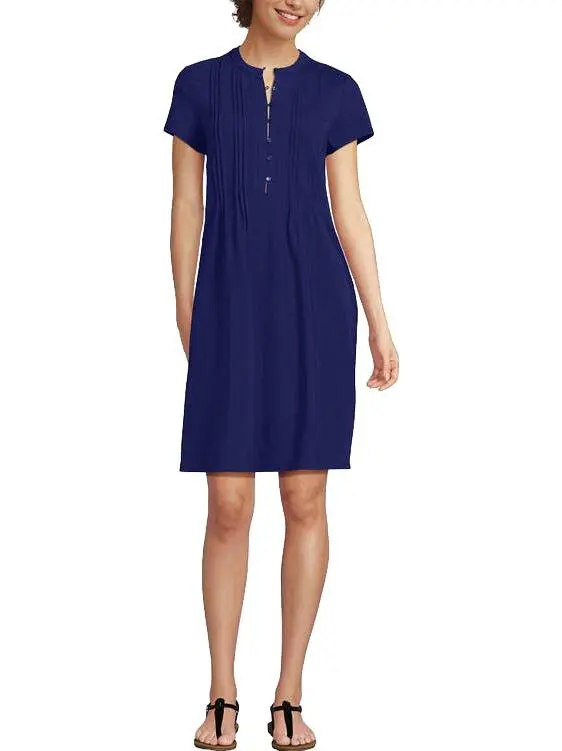 LANDS' END Cotton Modal Pintuck Short Sleeve Dress - Midnight Sky