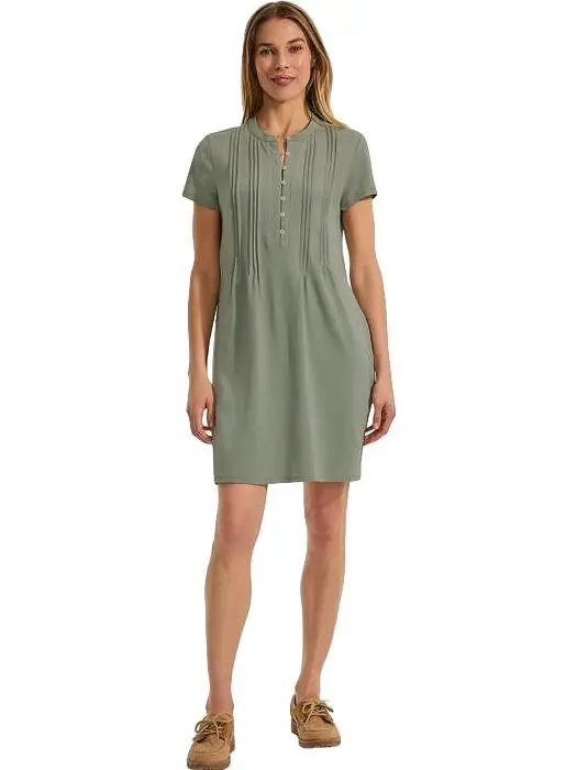 LANDS' END Cotton Modal Pintuck Short Sleeve Dress - Sage
