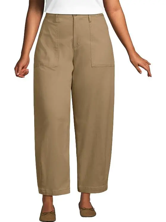 LANDS' END High Rise Barrel Leg Chino Pants - Desert Tan