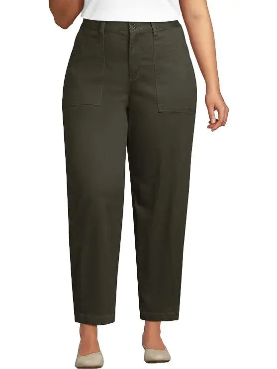 LANDS' END High Rise Barrel Leg Chino Pants - Forest Moss