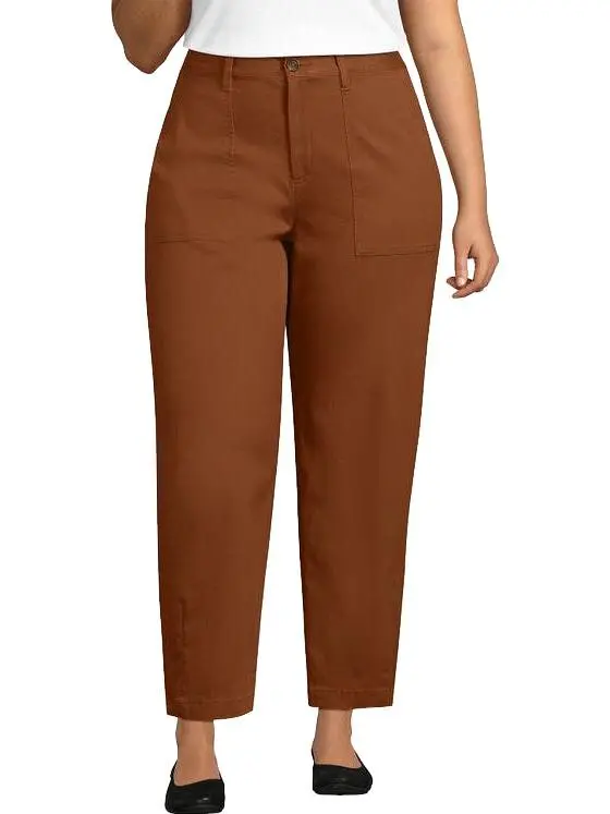 LANDS' END High Rise Barrel Leg Chino Pants - Rich Ginger Brown