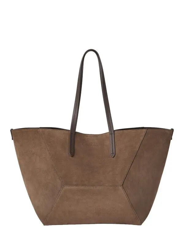 Brunello Cucinelli Suede Tote With Internal Pochette - Bark