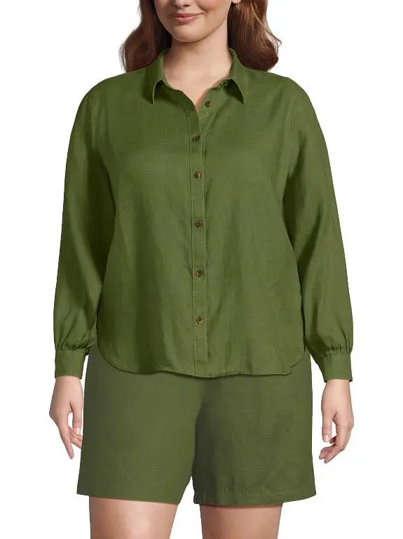 LANDS' END Linen Long Sleeve Shirt - Artichoke