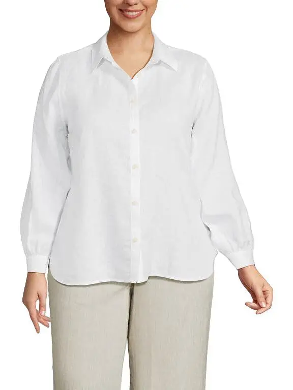 LANDS' END Linen Long Sleeve Shirt - White