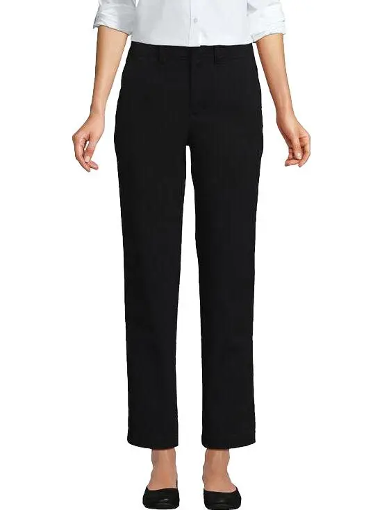 LANDS' END Mid Rise Classic Straight Leg Chino Ankle Pants - Black