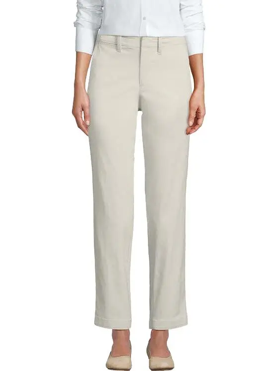 LANDS' END Mid Rise Classic Straight Leg Chino Ankle Pants - Light Stone