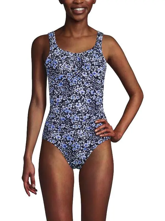 LANDS' END D-cup Slender Carmela Tummy Control One Piece Swimsuit - Navy Meadow Floral