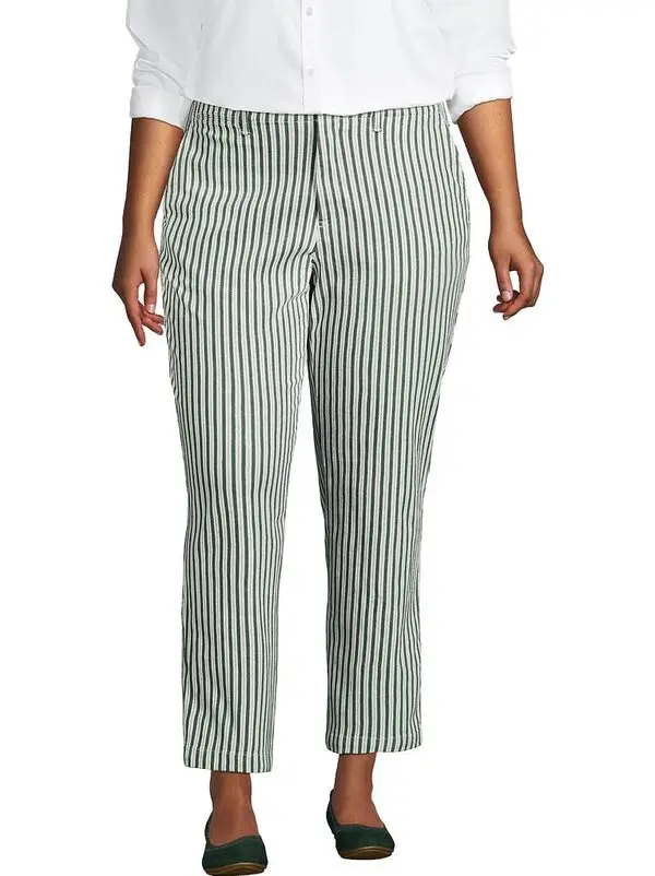 LANDS' END Mid Rise Straight Leg Ankle Chinos - Estate Green/white Stripes