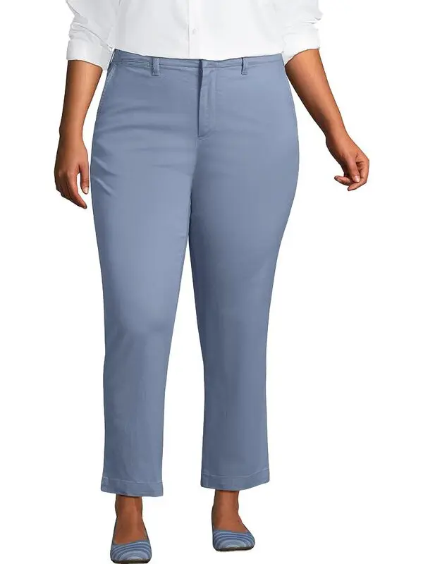 LANDS' END Mid Rise Straight Leg Ankle Chinos - Pale Slate Blue