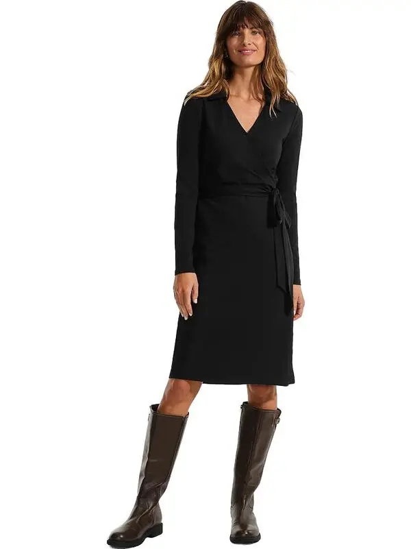 LANDS' END Cotton Modal Collared Wrap Dress - Black